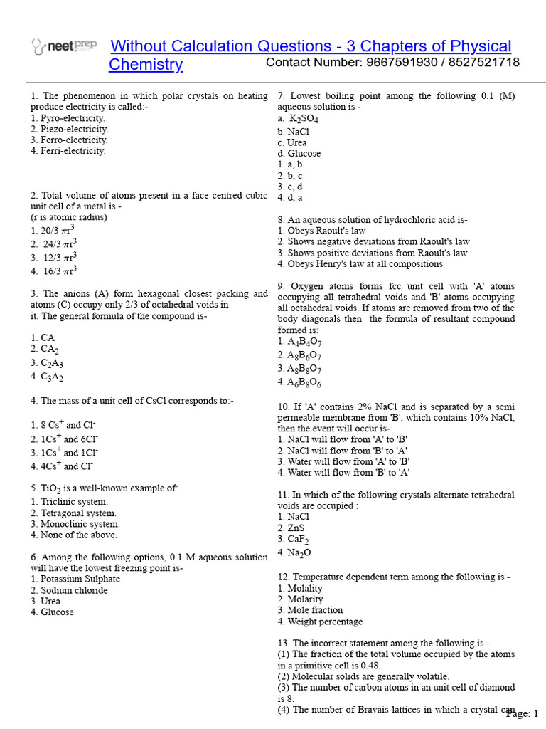 Without Calculation Questions - Solid State and Solutions | PDF | Crystal Structure | Magnetism