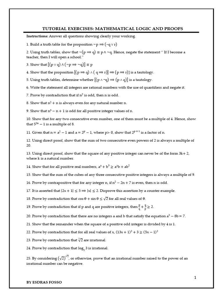 2.1. Tutorials on Mathematical logic and proofs | PDF | Mathematical ...
