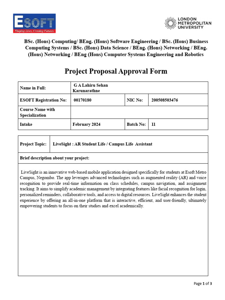 Lahiru Sehan Final_Project_Proposal_Approval_Form 2024 | PDF | Augmented Reality | Information ...