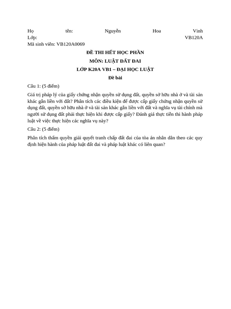 LDD - VB120A - Nguyen Hoa Vinh - VB120A0069 | PDF