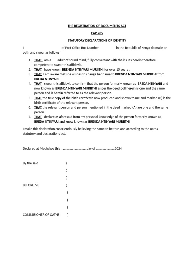 DEED POLL SWORN AFFIDAVIT | PDF