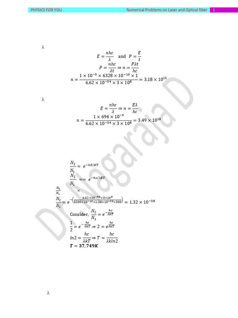 4.numericals On Laser and OF-EEE-2023 | PDF | Laser | Optical Fiber