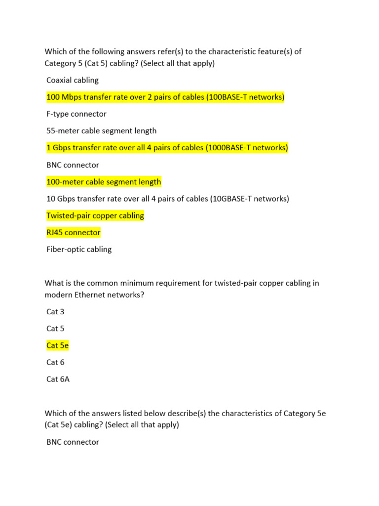 Networking Cabling (Questions & Answers) | PDF | Computer Networking | Information And ...