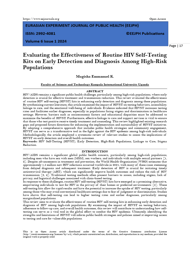 Evaluating The Effectiveness of Routine HIV Self-Testing Kits On Early ...
