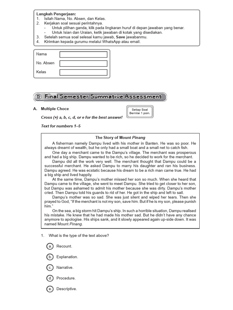 SMA Bahasa Inggris 11 TL Final Semester Summative Assessment | PDF | Hamburgers