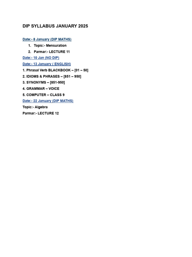 Dip Syllabus January 2025 | PDF