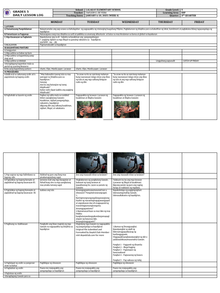 DLL - Esp 5 - Q3 - W4 | PDF | Differentiated Instruction | Teachers