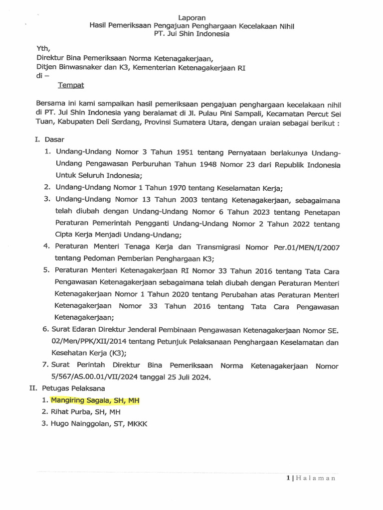 3 - Laporan PT - Jui Shin Indonesia | PDF