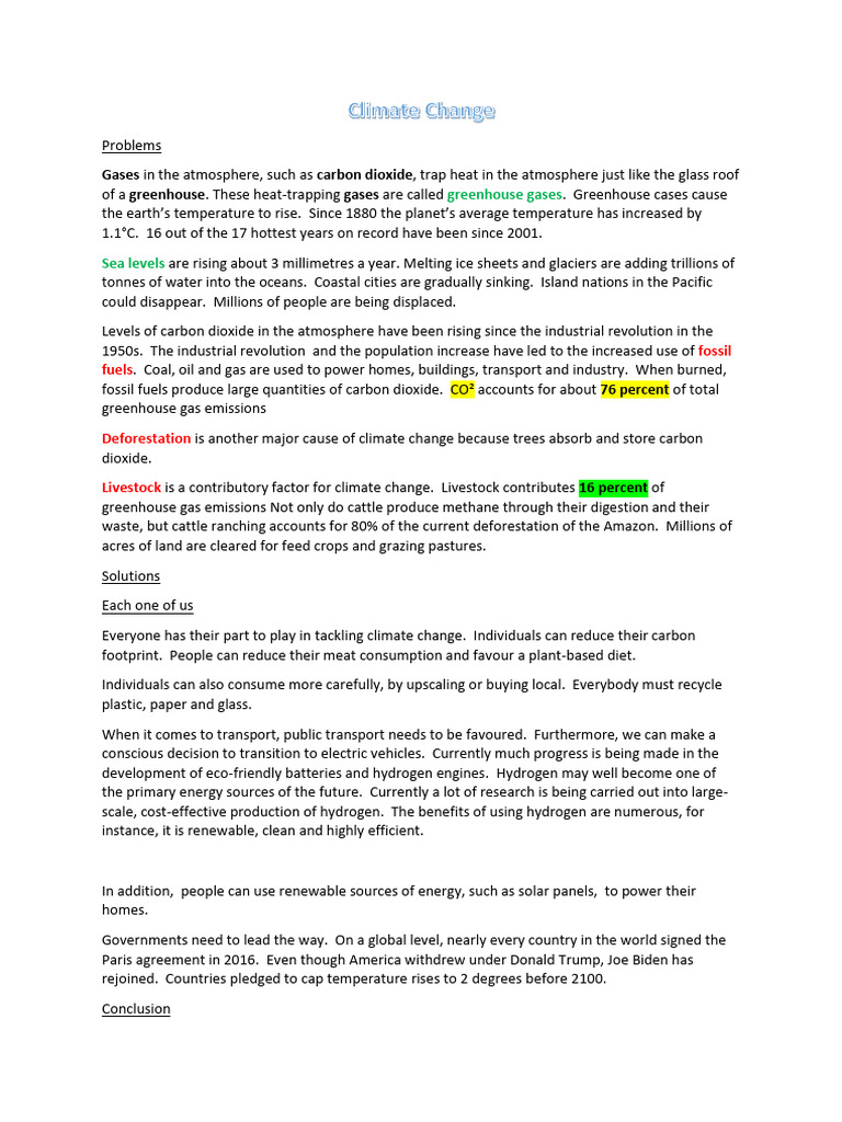 Climate Change: Causes and Solutions | PDF | Climate Change ...
