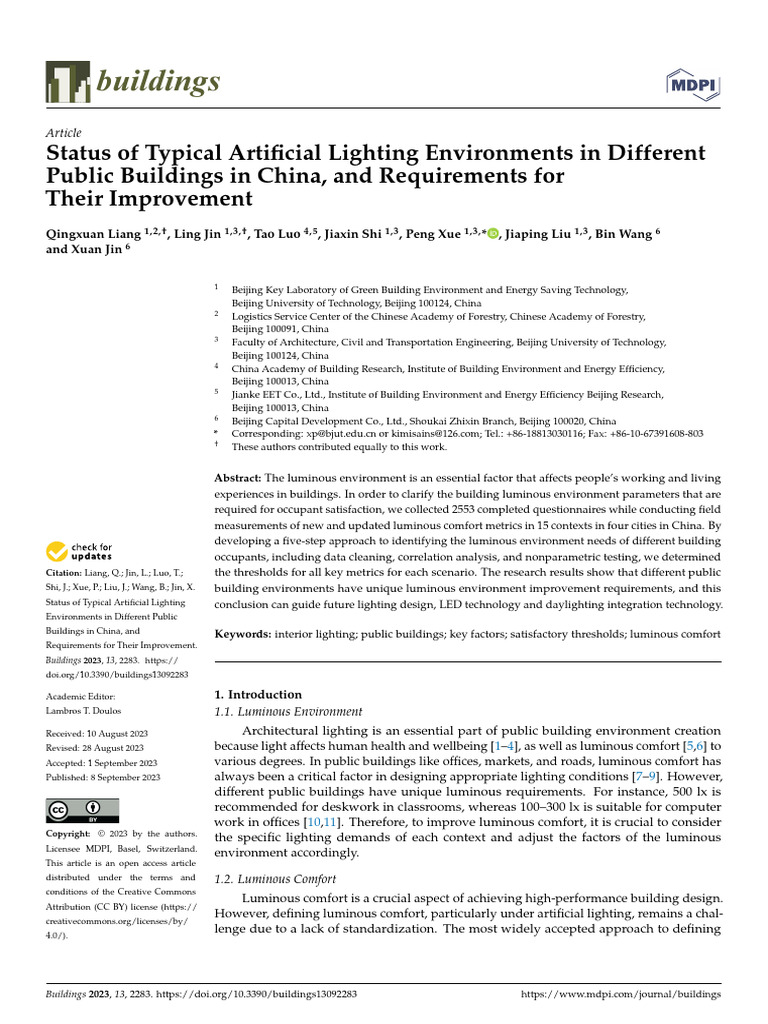 Status of Typical Artificial Lighting Environments | PDF | Lighting ...