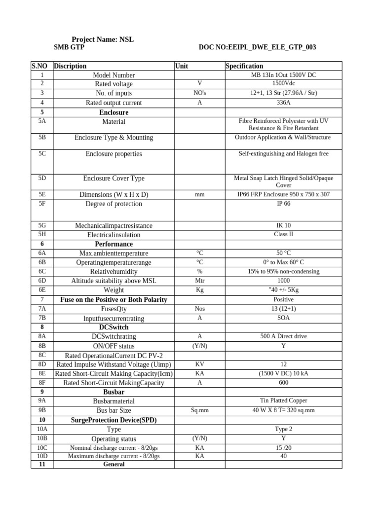 SMB SPEC | PDF | Electricity | Electrical Engineering