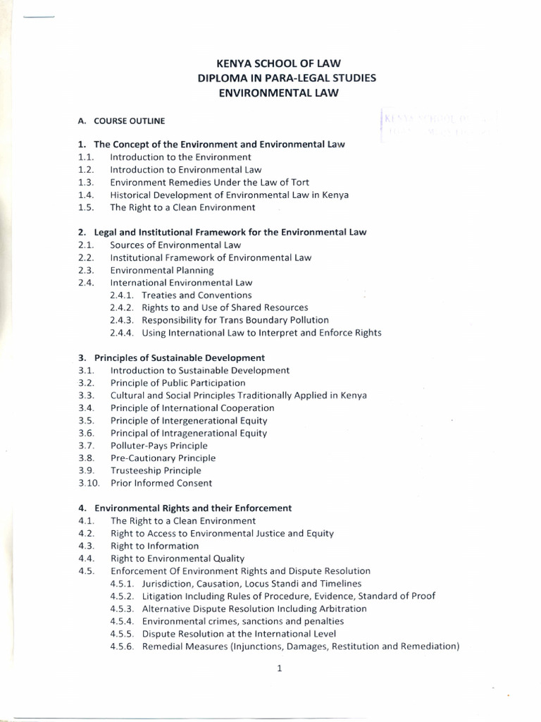 Environmental Law Course Outline 20220001 | PDF