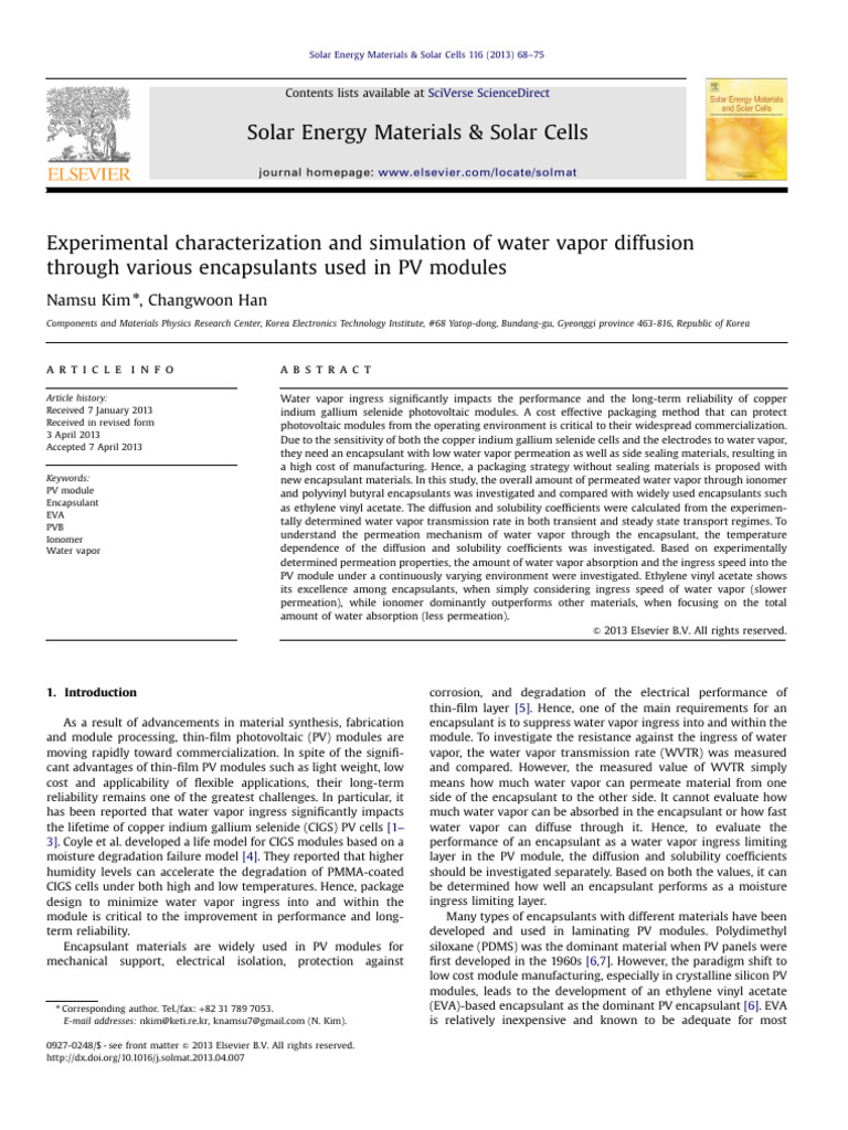 Kim2013 H2O Simulation in Modules | PDF | Photovoltaics | Thin Film ...