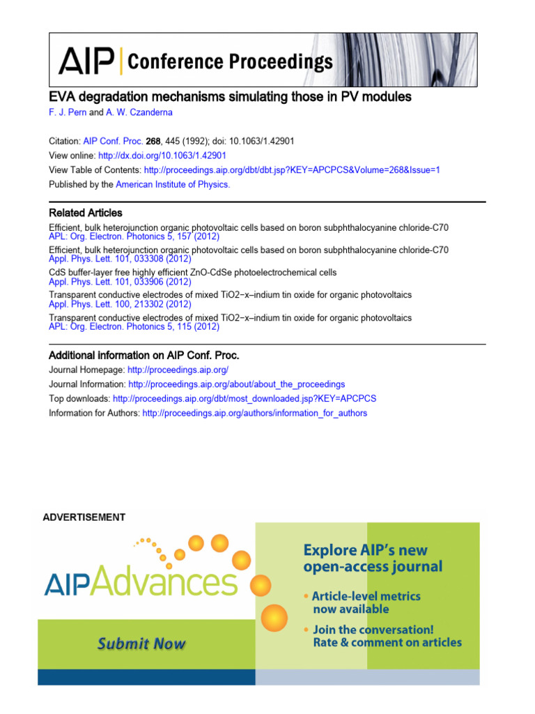Pern1992 - EVA Degradation Mechanisms | PDF | Photovoltaics | Ultraviolet