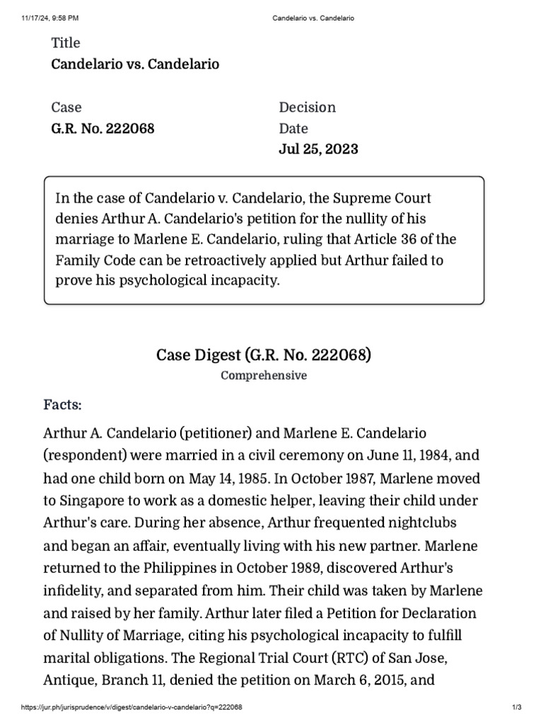 Candelario vs. Candelario | PDF | Annulment | Marriage