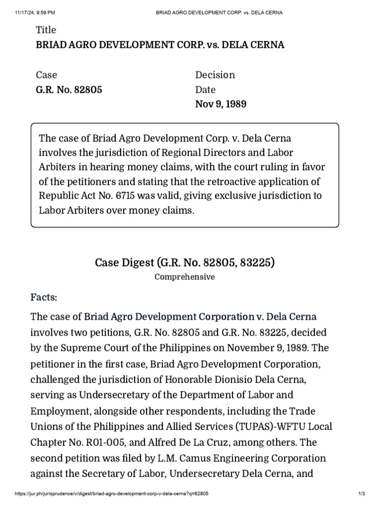Briad Agro Development Corp. vs. Dela Cerna | PDF | Jurisdiction | Arbitration
