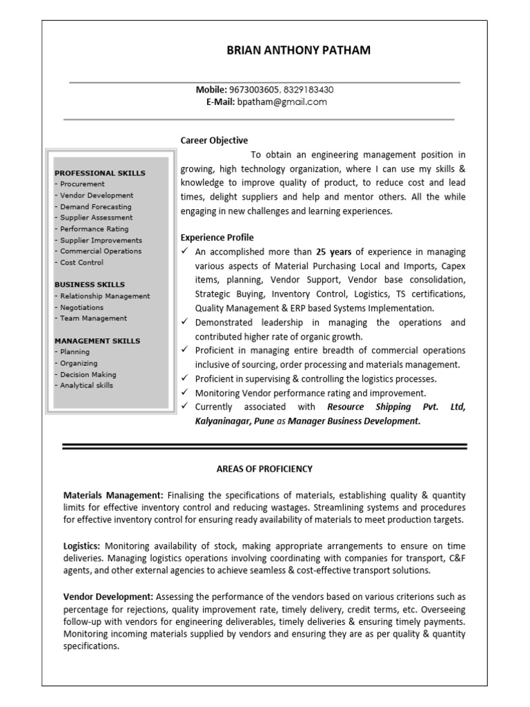 Resume Brian 2 | PDF | Logistics | Supply Chain