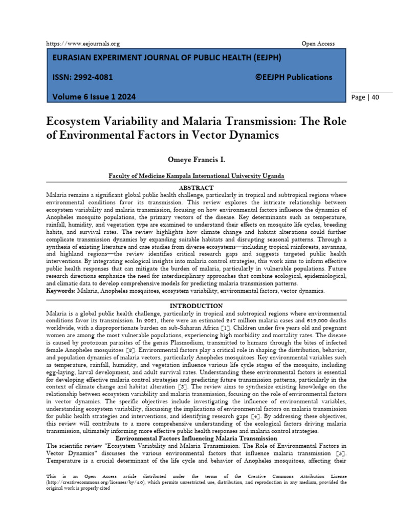 Ecosystem Variability and Malaria Transmission: The Role of ...