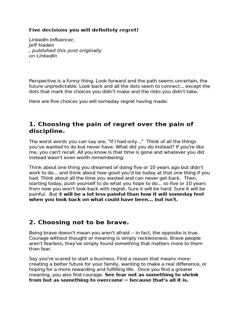 Decisions You Should Not Make | PDF