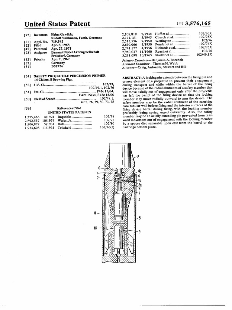 US3576165Saftey Percussion Primer | PDF | Cartridge (Firearms) | Gun Barrel