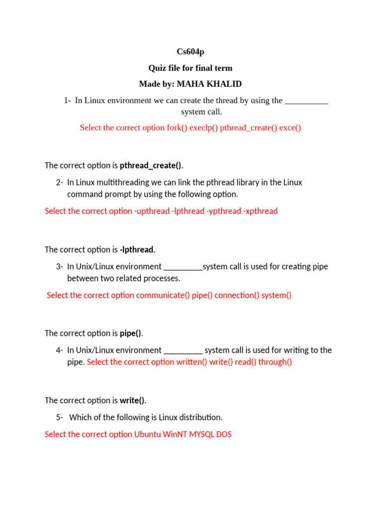 cs604p FINAL Term File by MAHA KHALID | PDF | Thread (Computing) | Read ...
