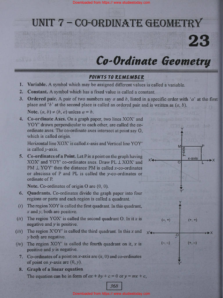ICSE Class 9 Maths Arun Chapter 23 Co Ordinate Geometry | PDF
