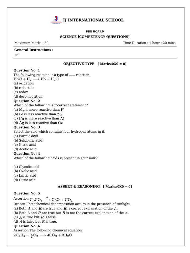 Science (Competency Questions) (06!01!2025) | PDF | Hydroxide | Redox