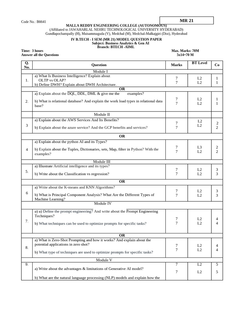 BAGA MODEL PAPER | PDF | Data | Computing