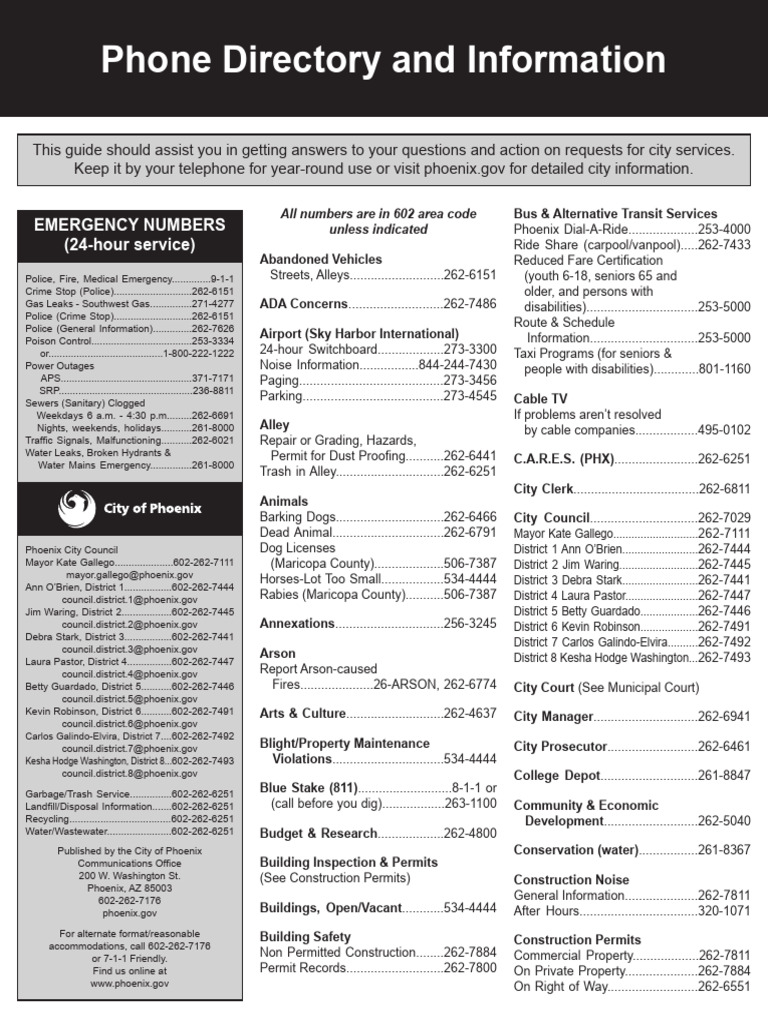 Phoenix City Phone Directory | PDF | Phoenix | Traffic