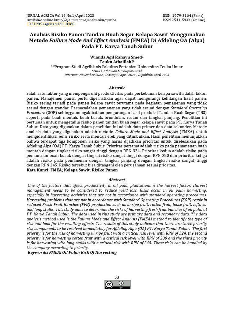 Risiko Panen Tandan Buah Segar Sawit | PDF