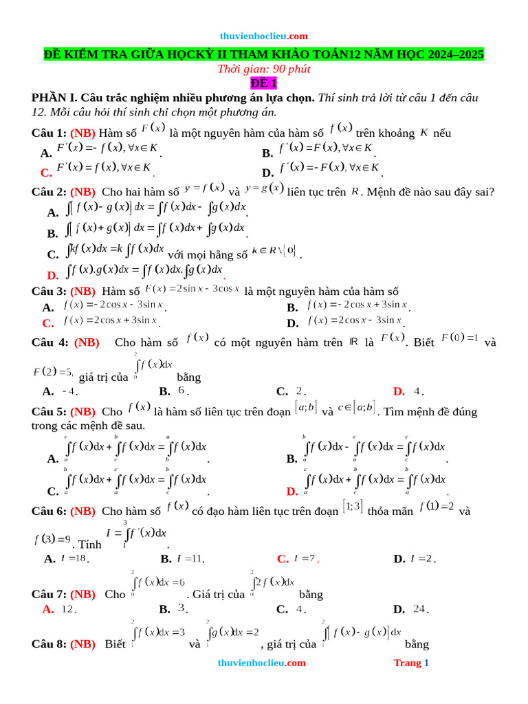 Bo de Thi Giua HK2 Toan 12 KNTT | PDF