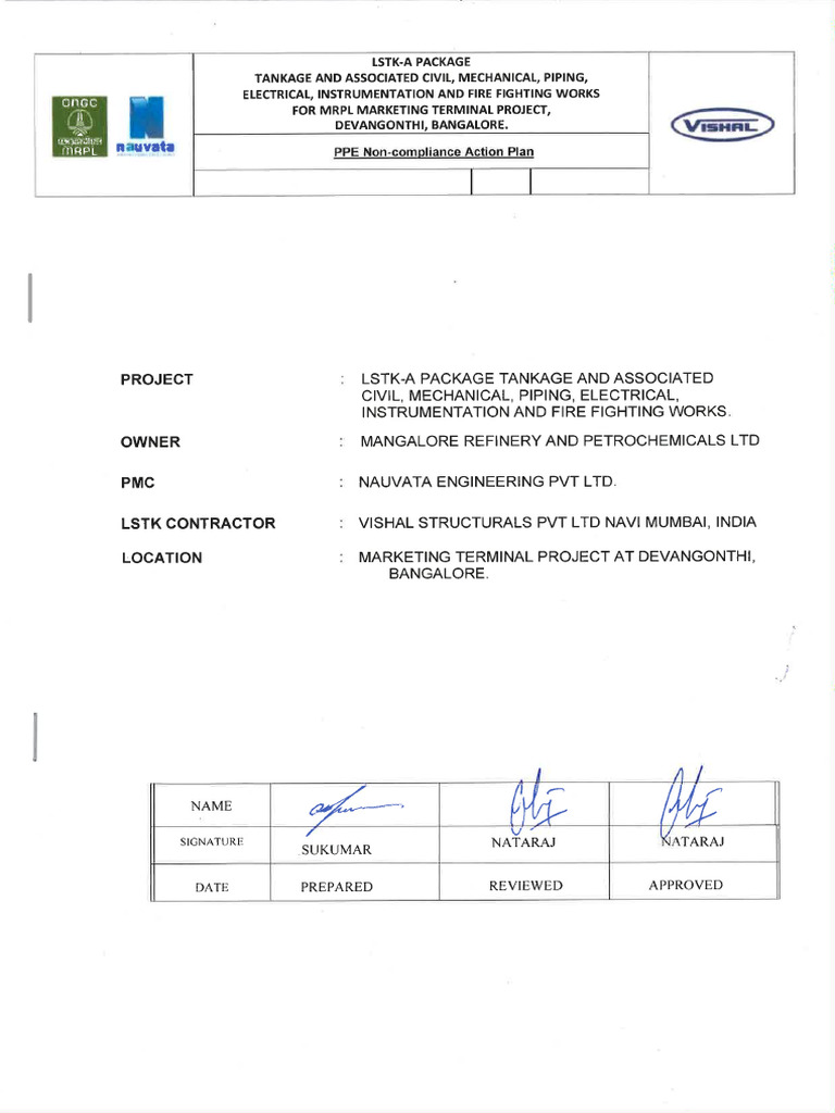 HSE Plan for MRPL Project | PDF | Personal Protective Equipment | Safety