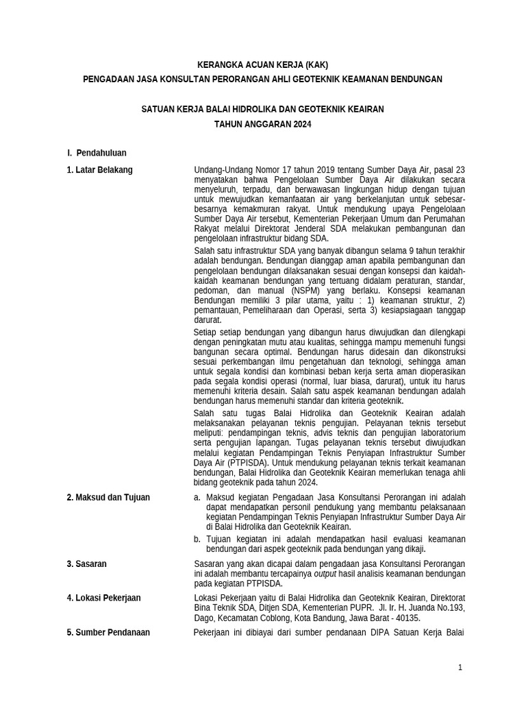 01 - KAK TA Geoteknik Keamanan Bendungan | PDF