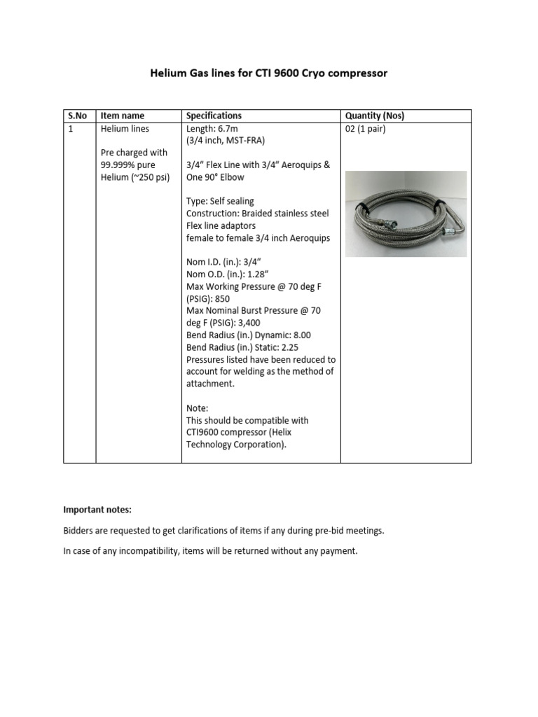 Helium Gas Lines Specifications | PDF