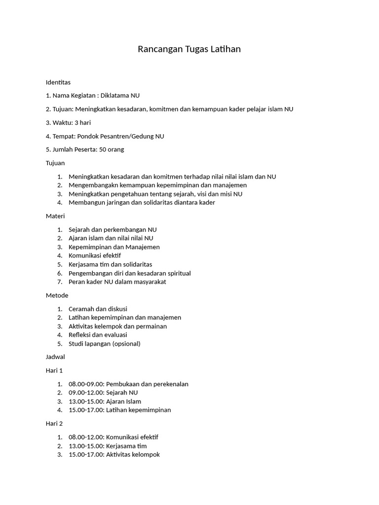 Rancangan Tugas Latihan | PDF