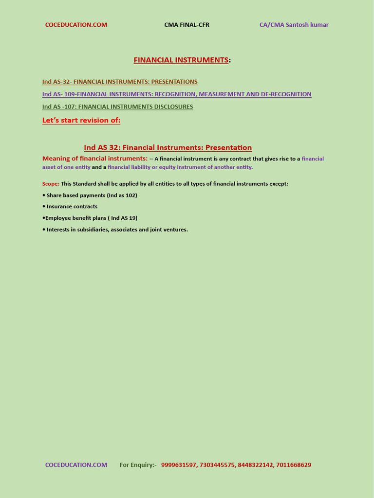 IND AS 32, 109, 107 and 27 REVISION FASTTRACK | PDF | Equity (Finance ...