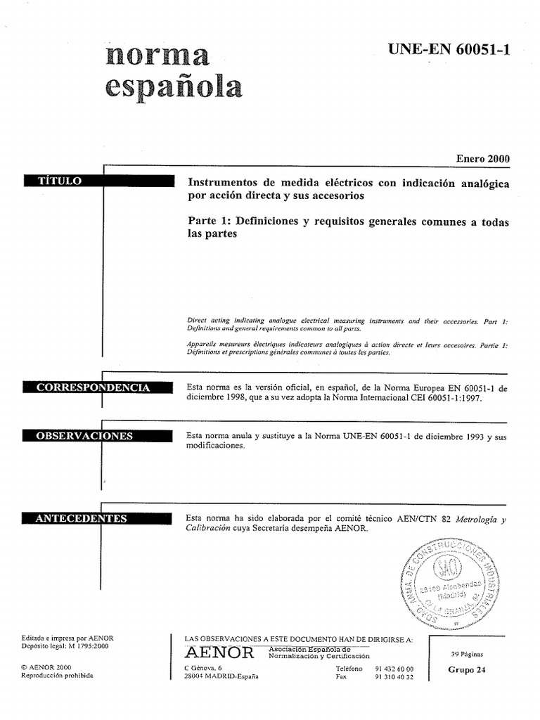 6 - UNE-EN 60051-1 Enero 2000 | PDF