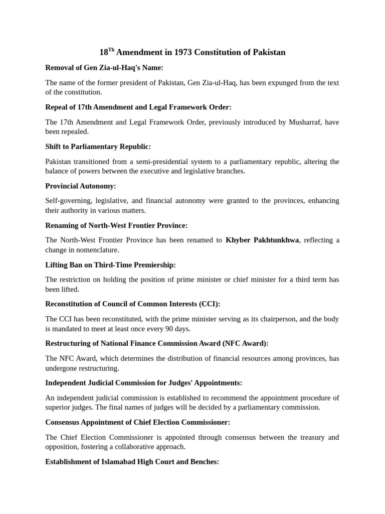 18th Amendment Overview: Key Changes in Pakistan | PDF | Government ...