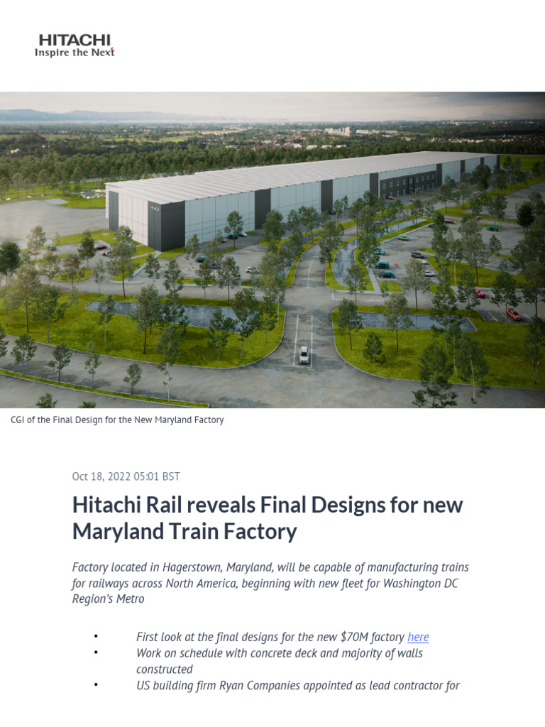 Hitachi Rail's New Maryland Factory Design | PDF | Rail Transport ...