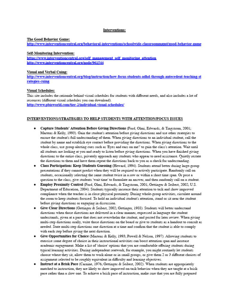 Attention - Focus Interventions | PDF | Learning | School Psychology