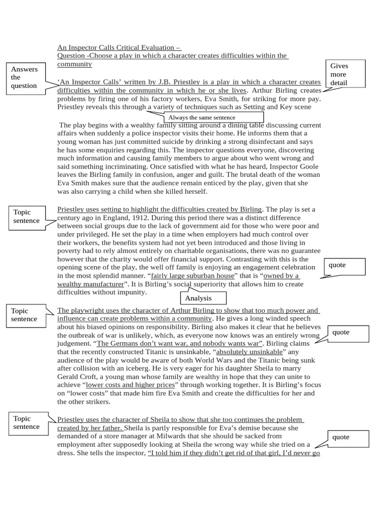 An Inspector Calls sample essay1 | PDF