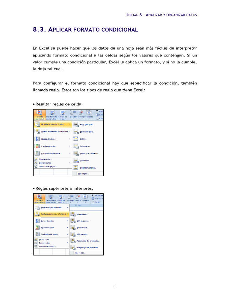 8.3.MOS - EXCEL - Aplicar Formato Condicional | PDF | Microsoft Excel | Informática