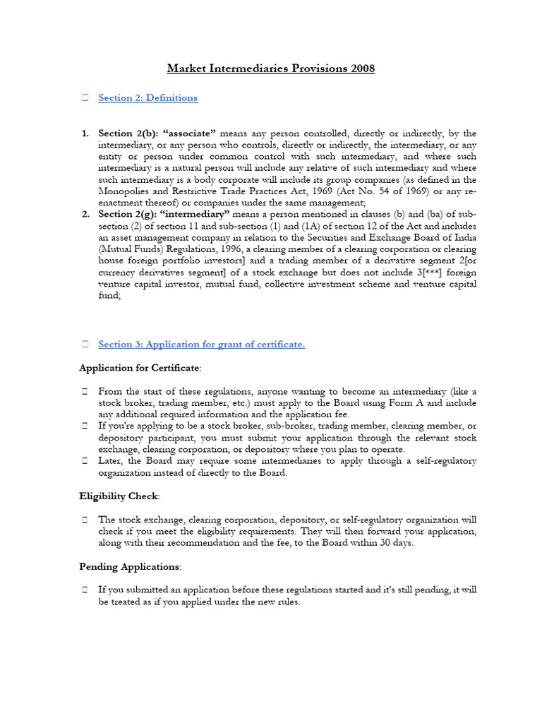 Market Intermediaries Provisions 2008 | PDF | Investment Fund | Stocks
