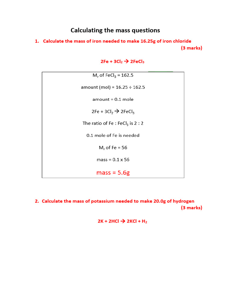Calculating-The-Mass-Questions (Corrections) | PDF