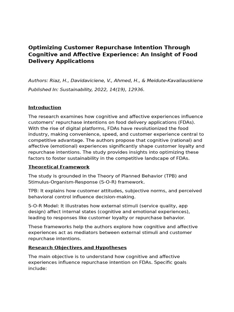 Optimizing Customer Repurchase Intention Through Cognitive and ...