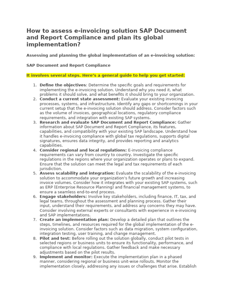 How To Assess E-Invoicing Solution SAP Document and Report Compliance ...