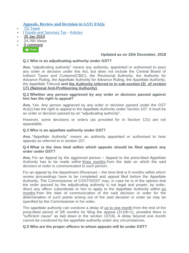 Appeals, Review and Revision in GST FAQs | PDF | Appeal | Tribunal