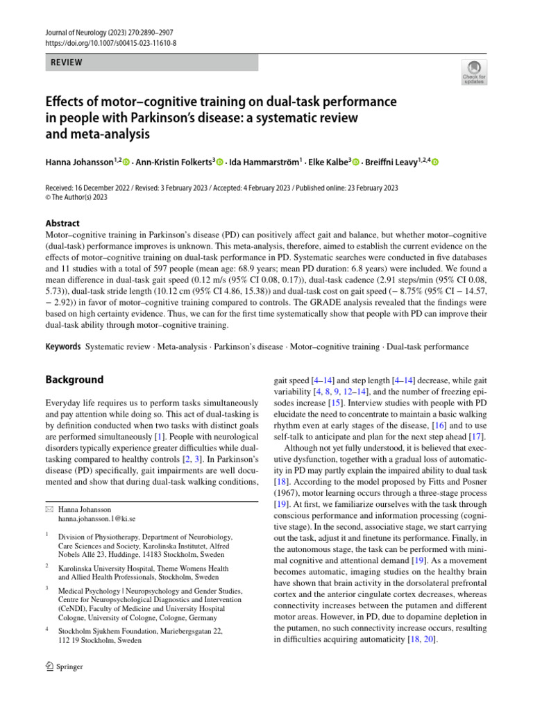 Efects of Motor-Cognitive Training On Dual Task Performance | PDF ...