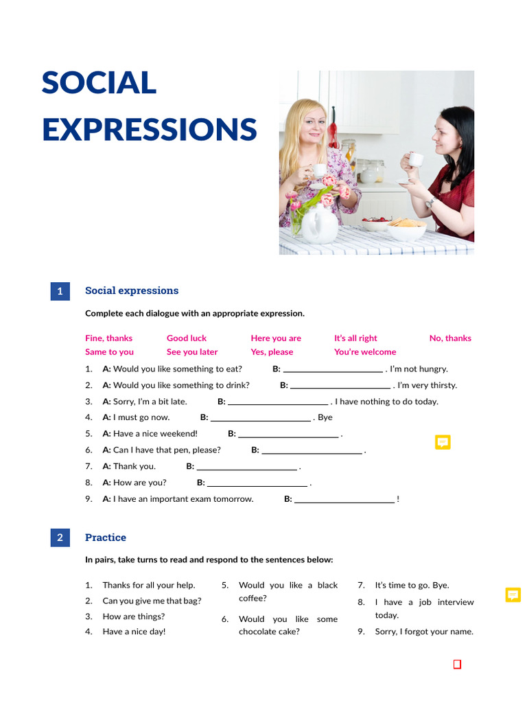 Social Expressions Worksheet | PDF