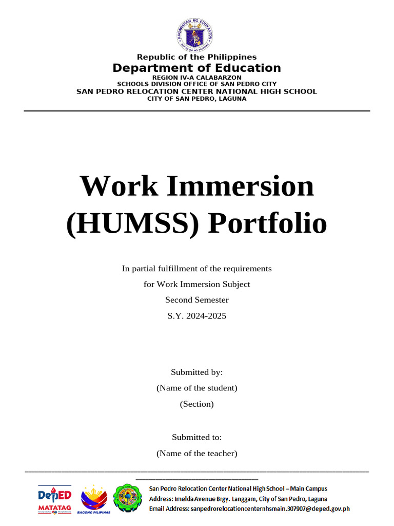 Front Page - Humss Work Immersion Portfolio | PDF